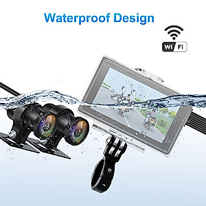 VSYSTO Fish Eye Camera WiFi Motorcycle Dash Cam, 150° Wide Angle SONYIMX307 Lens, 3" IPS Screen WDR HD 1080P Front & Rear Sports Action Camera DVR with GPS, Waterproof Case, G-Sensor Loop Recording