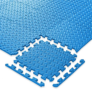 Philosophy Gym Pack of 12 Exercise Flooring Mats - 12 x 12 Inch Foam Rubber Interlocking Puzzle Floor Tiles - Blue