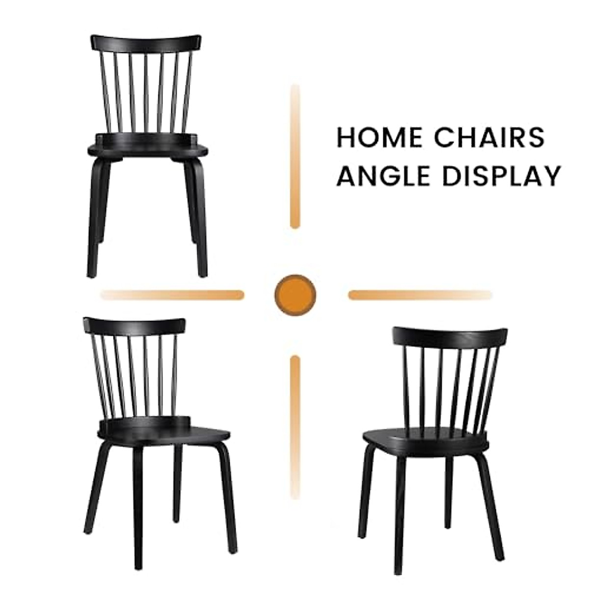 Unovivy Wood Dining Chairs Set of 2, Farmhouse Spindle Back, Widen Seat, Modern Mid-Century Country Style, for Living Room Restaurant, Black