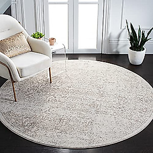 SAFAVIEH Evoke Collection 6'7" Round Ivory / Taupe EVK256E Oriental Distressed Non-Shedding Dining Room Entryway Foyer Living Room Bedroom Area Rug