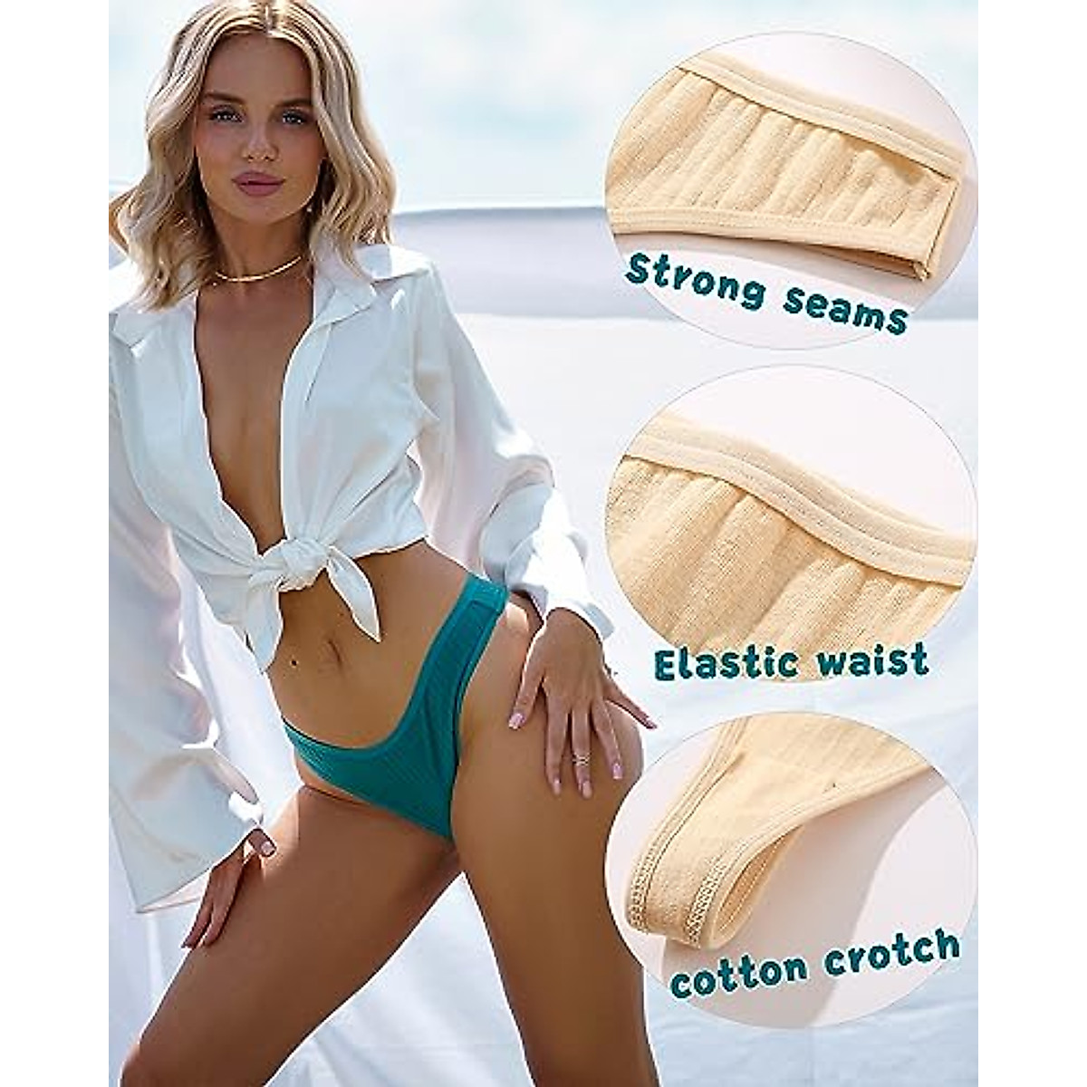 FINETOO 6 Pack Cotton Thongs for Women Breathable Low Rise Bikini Panties Womens Thong Underwear Sexy S-XL