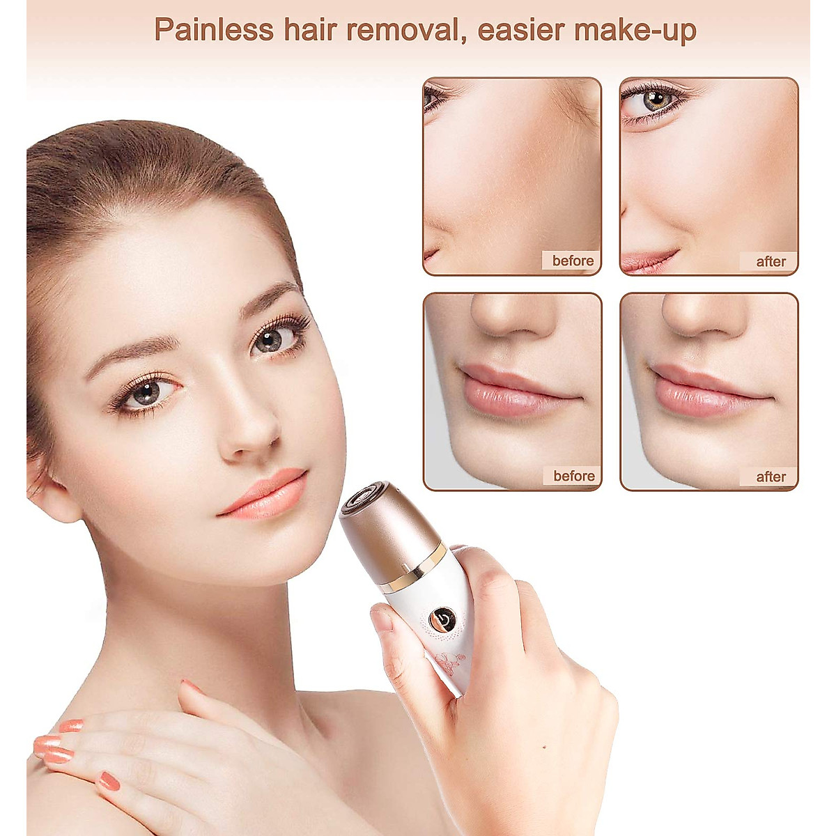 Electric Razor for Women - Painless 2-in-1 Women Shaver Hair Remover for Face, Legs and Underarm, Portable Waterproof Bikini Trimmer Wet and Dry Cordless Lady Hair Removal - Micro USB Recharge