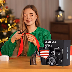 Pukomc Gun mug,Ceramic Coffee Mug,Fathers Day Dad Gifts, Birthday Gifts for Men and Women Revolver Coffee Mug for Cappuccino Latte or Hot Tea (16OZ) (Black)