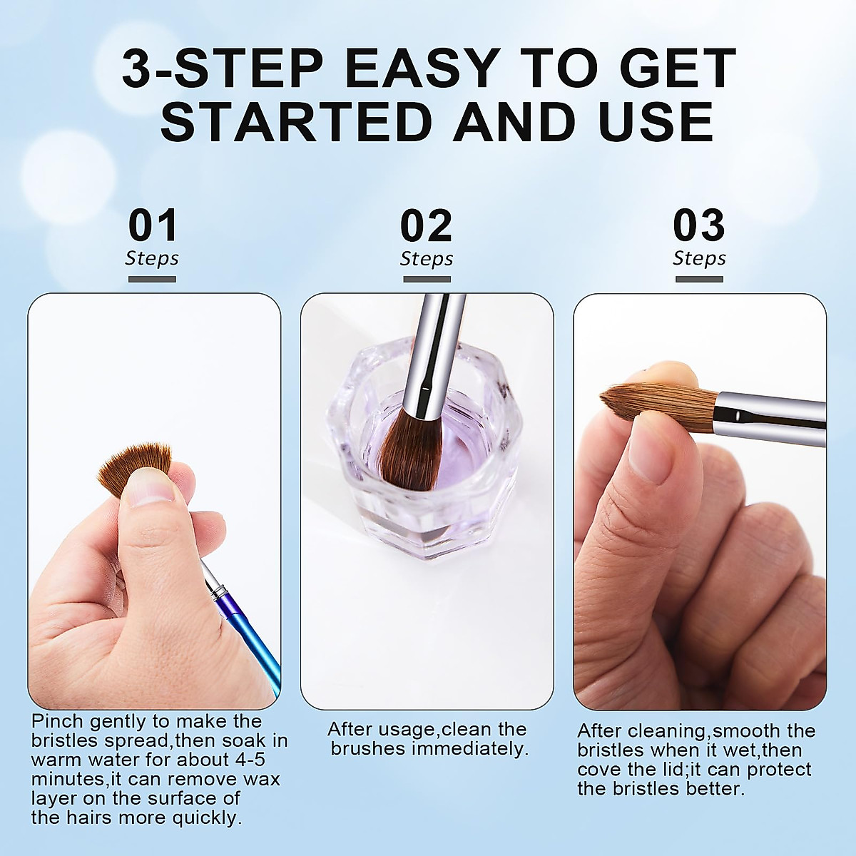 Shine Chance Acrylic Nail Brush Size 10, 100% Pure Kolinsky 3D Art Nail Brush with Gradient Blue Handle, Art Design Powder Nail Brush Pen for Nails Extension & Carving, Acrylic Application Tools