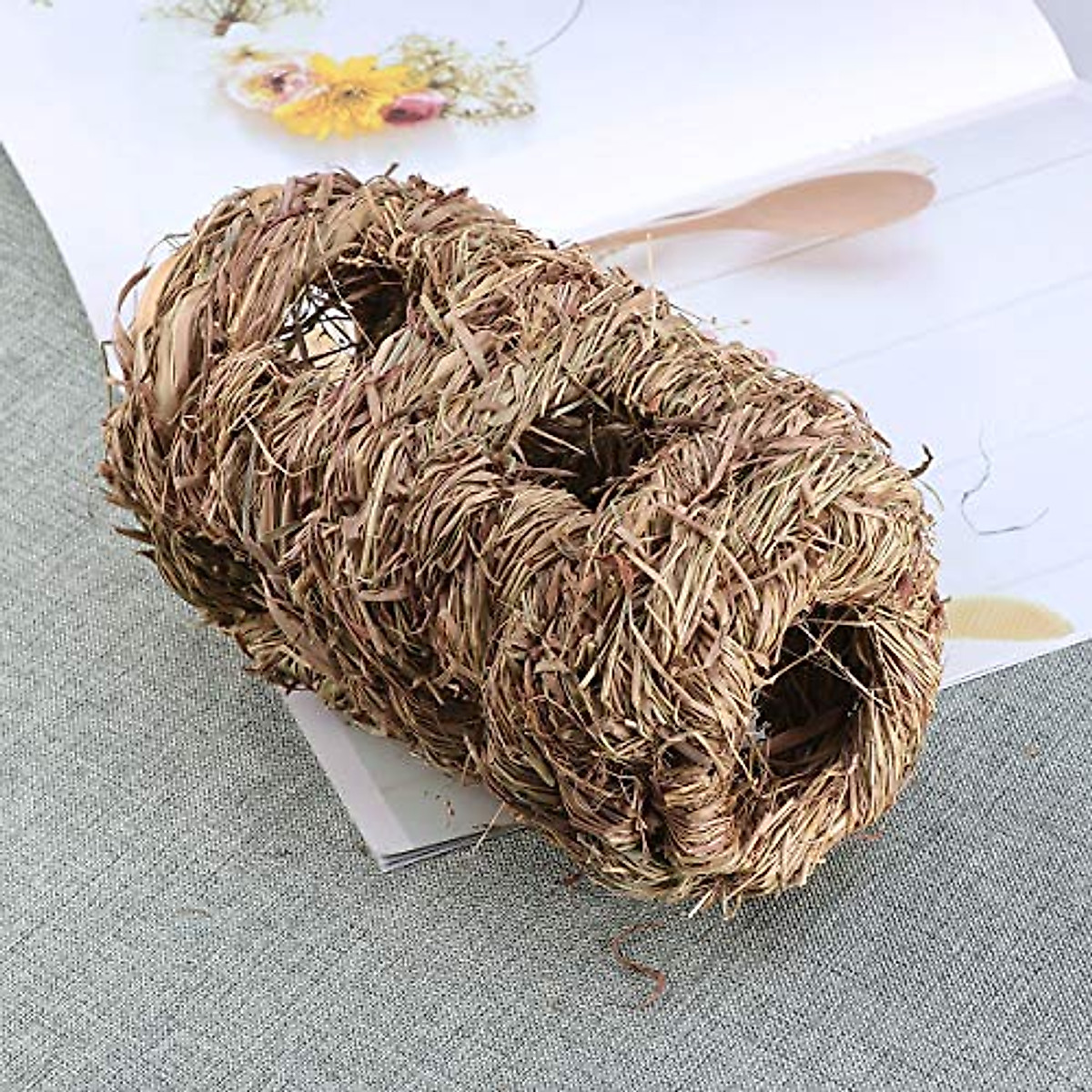 Small Animals Hideout House Grass Hideaway Tunnel Chew Toys Activity Center Nest Hut for Hamsters Guinea-Pig Gerbils Chinchillas (2 Pack Hideout Tunnel 7.5"×3.7")