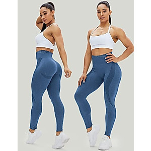 HIGORUN Women Seamless Leggings Smile Contour High Waist Workout Gym Yoga Pants Darkblue M