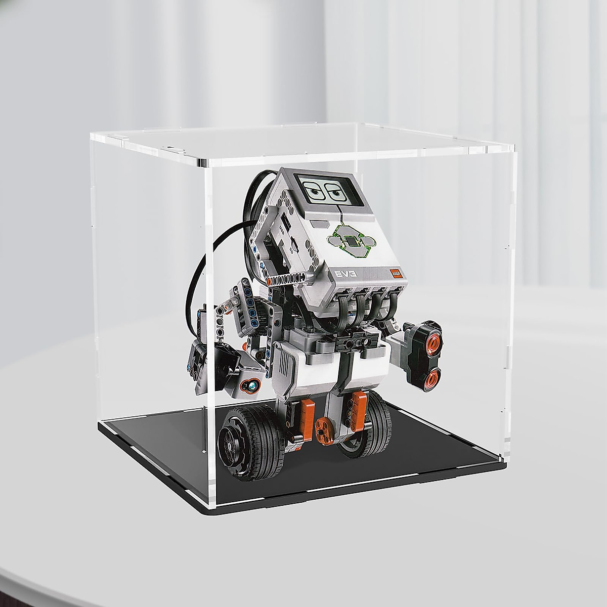 Clear Acrylic Display Case,Self-Assembly Display Box with Black Acrylic Base,Countertop Box Cube Organizer Stand Riser Dustproof Protection Showcase for Action Figures Toys Collectibles(9.5x8x8 inch)