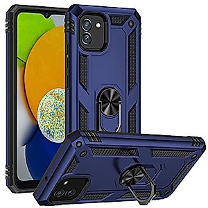DINGXIN Galaxy A03 Case, Samsung A03 Phone Case, [Military Grade] Metal Ring Stand Car Mount Shockproof Protective Case for Samsung Galaxy A03 (Blue)