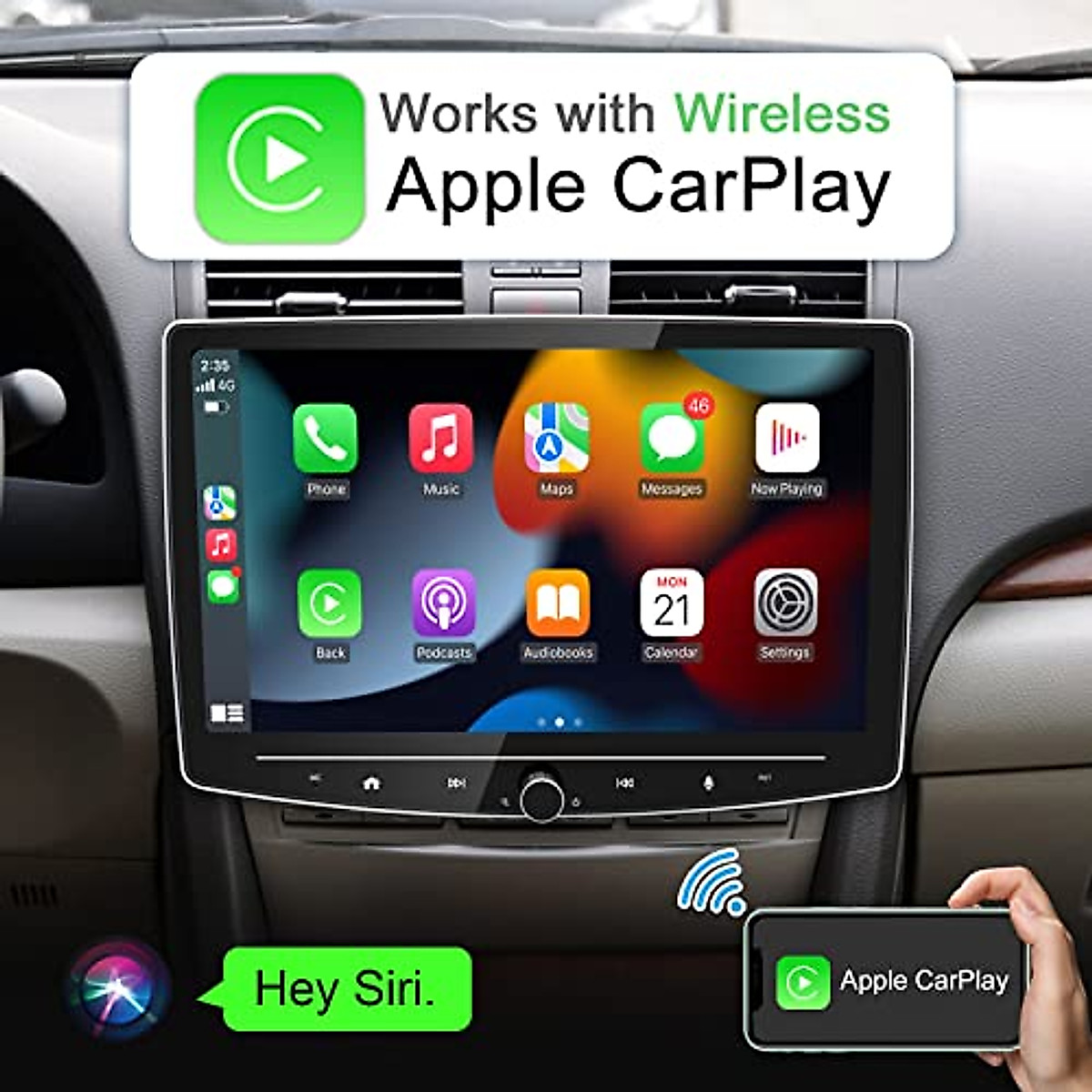 Double Din Car Stereo Wireless CarPlay Android Auto 4G+64G 8-Core Detachable 10 Inch Touchscreen Car Radio Dual Bluetooth AM FM GPS Navigation WiFi Car Audio Receiver with Backup Camera 2Din Head Unit