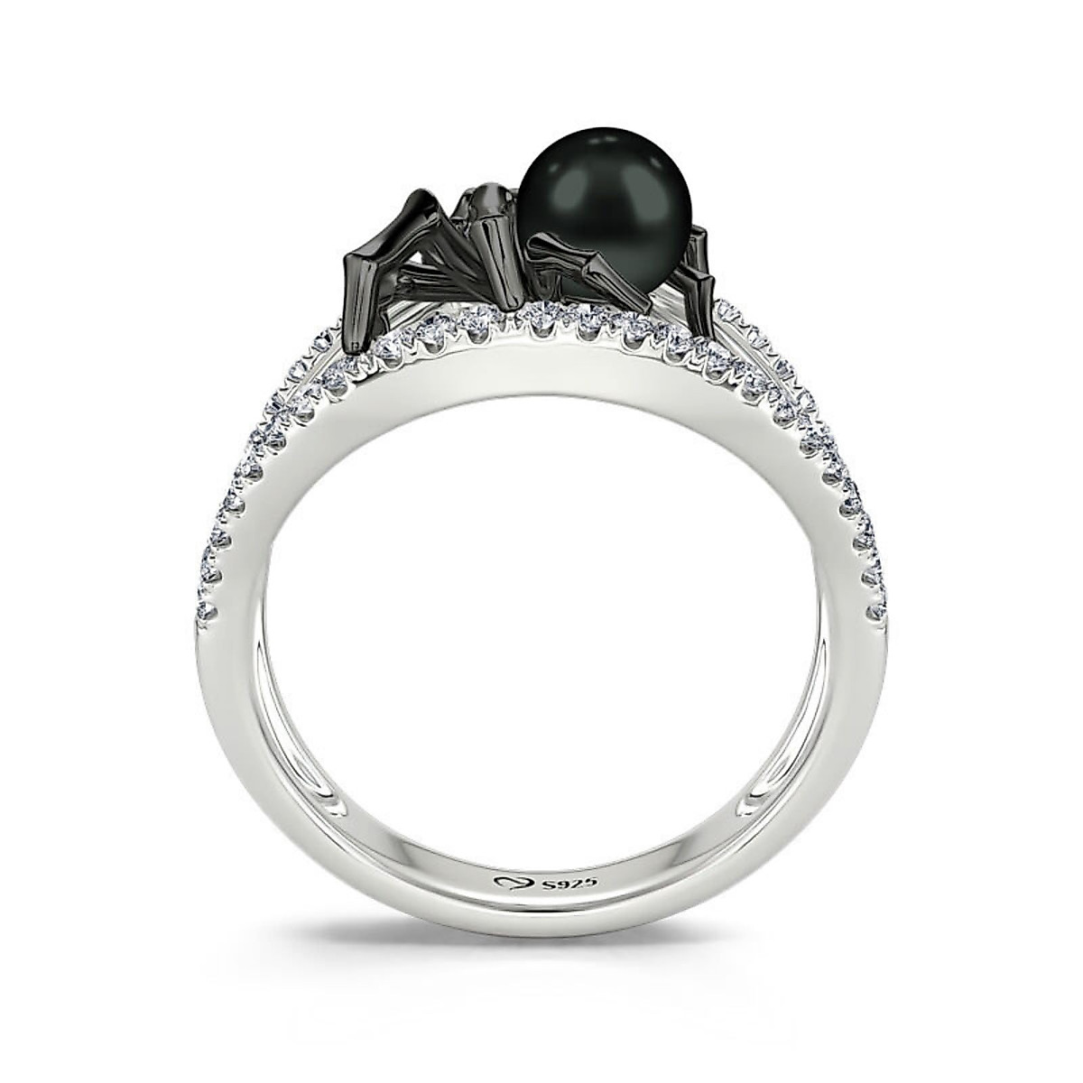 Jeulia 2.06ct Sterling Silver Black Skull Ring Women Men Spider Engagement Rings Pear Cut Red Diamond Skull Ring Gothic Black Pearl Spider Promise Ring Band Halloween Jewelry (Black Widow, J-½)
