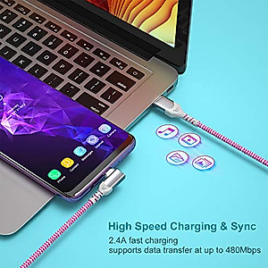 USB Type C Cable Fast Charging [3Pack,10ft],Pofesun USB C Cable Right Angle 90 Degree USB A to Type C Fast Charger Compatible for Samsung S22+Ultra S21 S20 S10 S9 Plus Note 20 10-Purple,Green,Rose