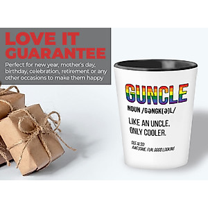Bubble Hugs LGBTQ Shot Glass 1.5oz - Guncle Definition - LGBT Uncle LGBTQ Men's Pride Funny Gay Uncle Uncle Birthday Proud Ally Rainbow Love Equality Gay Lesbian