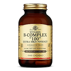 Solgar B-Complex "100", 100 Vegetable Capsules - Heart Health - Nervous System Support - Supports Energy Metabolism - Non GMO, Vegan, Gluten/ Dairy Free, Kosher, Halal - 100 Servings