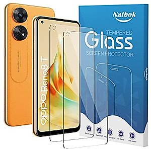 Natbok 2 Pack for OPPO Reno 8T 4G Screen Protector,9H Tempered Glass Film,HD Clear Scratch Resistant,Case Friendly Bubble-Free Easy Installation for OPPO Reno 8T 4G Glass Screen Protector