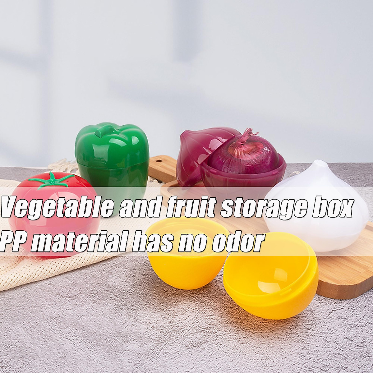 7PCS Fresh Food Savers Avocado Lemon Tomatoes Pepper Onion Garlic Shape Crisper Containers,Food Storage Containers with Lids,Reuseable Vegetable Fruits Sealing Box Fresh Bowls for Refrigerators