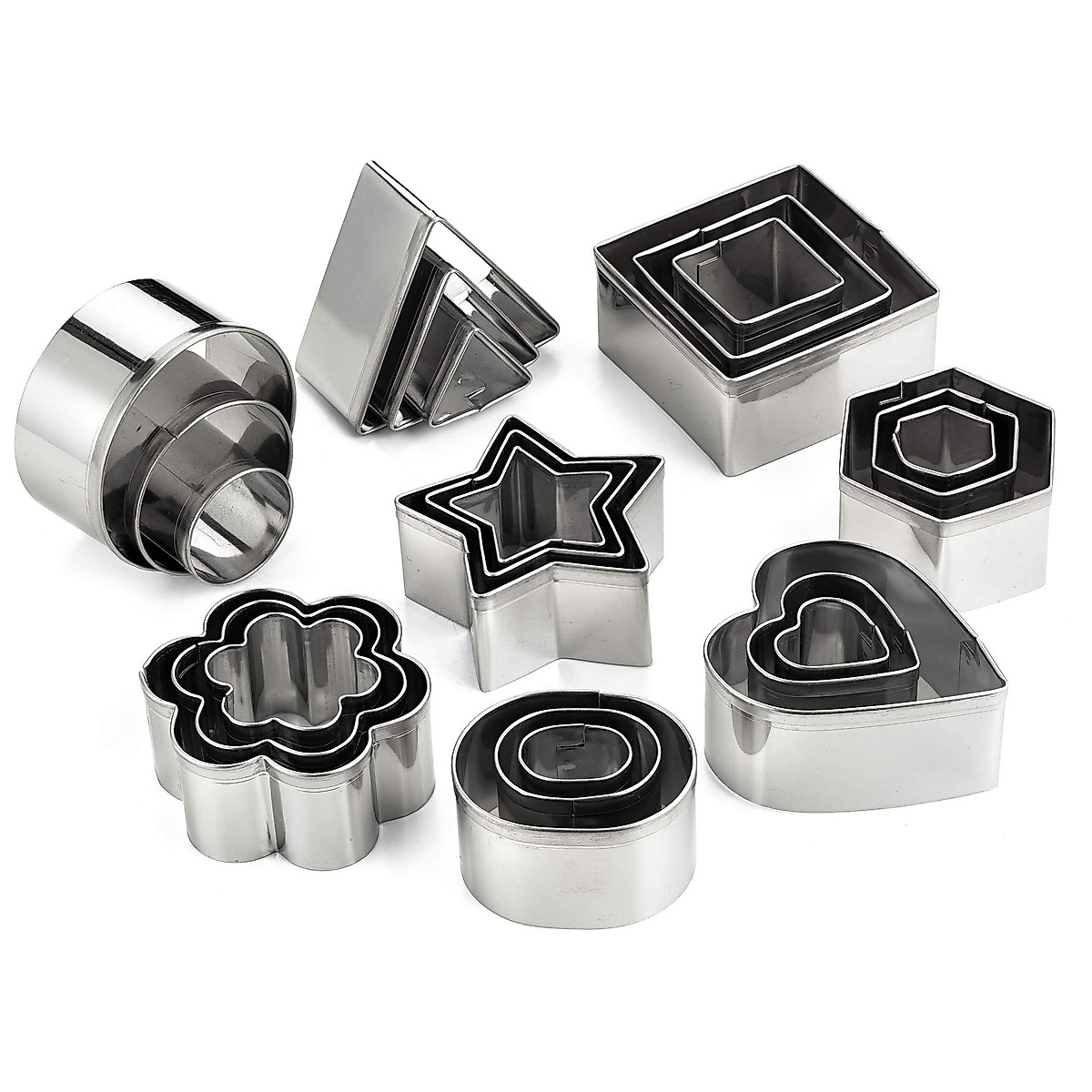 24 Piece Mini Cookie Cutter Set - Heart, Star, Flower, Geometric Shaped Assorted Sizes - Premium Stainless Steel Mini Biscuit Cutters, Fondant, Sugarpaste Cutters