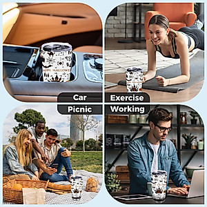 LATTPLYN Gifts for Halloween, Black Cat Halloween Tumbler with Lid, 20 oz Bat Spider Web Ghost Witch Printed Insulated Stainless Steel Travel Mug Horror Movies Lover Gifts for Friends, Coworkers