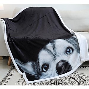 Zevrez Husky Dog Blanket, Cute Husky Gifts Kids Throw Blanket with Dog on It Soft Flannel Blanket Gift for Husky Lovers Boys Girls Sofa Bed(Dog 3, 48"x60")