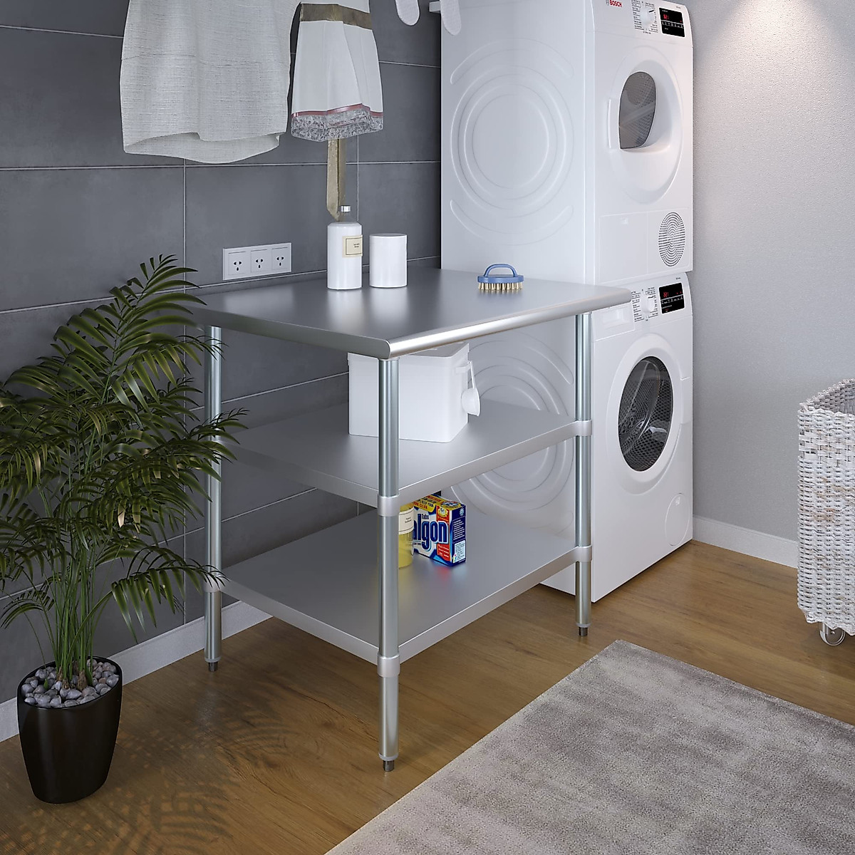 36" Long X 30" Deep Stainless Steel Work Table with 2 Shelves | Metal Food Prep Station | Commercial & Residential NSF Utility Table