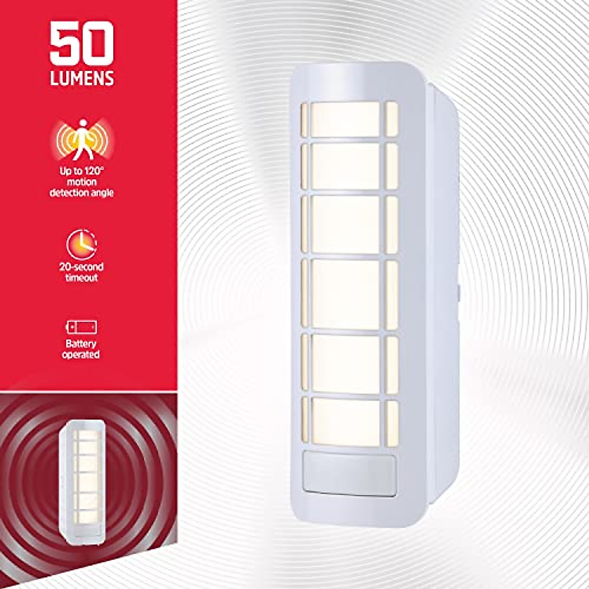 Energizer Wall Sconce, Battery Operated Modern Lamp, Nightlights, Stick Anywhere, Wireless Motion Activated LED Light Fixture for Hallway, Aisle, Kitchen, Lobby, Bathroom, 40644, White