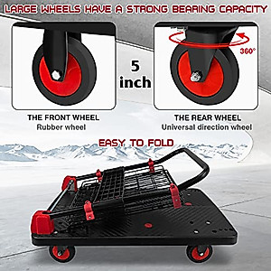 Platform Truck Cart with Cage, Foldable Push Cart Dolly 880lb Capacity w/ 5'' TPR 360 Degree Swivel Wheels, Heavy Duty Moving Portable Hand Trucks for Warehouse, Groceries, Garage