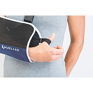 MUELLER Sports Medicine Adjustable Arm Sling - Comfortable Support for Left or Right Shoulder and Arm Injury, For Men and Women, Blue w/ Black Mesh, One Size Fits Most