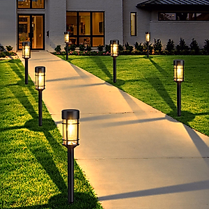 Mancra 8 Pack Solar Pathway Lights Outdoor, LED Solar Garden Lights Glass Stainless Steel Solar Landscape Lights Up to 12 Hrs Outdoor Solar Lights for Lawn Yard Walkway Driveway