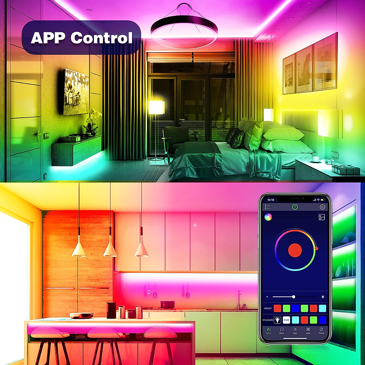 FONEWE 50ft Led Lights for Bedroom Led Strip Lights Led Light Strip with App Led Lights for Home Decoration