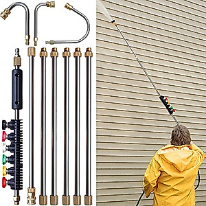Xiny Tool Pressure Washer Extension Wand, 10 Pack Power Washer Lance with 5 Atomization Nozzle Tips,1 Gutter Cleaner Attachment Curved Rod, 1/4" Quick Connect, 4000 PSI