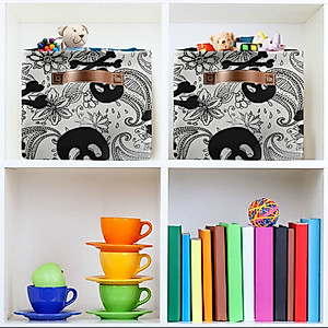 Large Foldable Storage Basket Skull Black Gothic Storage Bin Canvas Toys Box Fabric Decorative Collapsible Organizer Bag with Handles for Bedroom Home