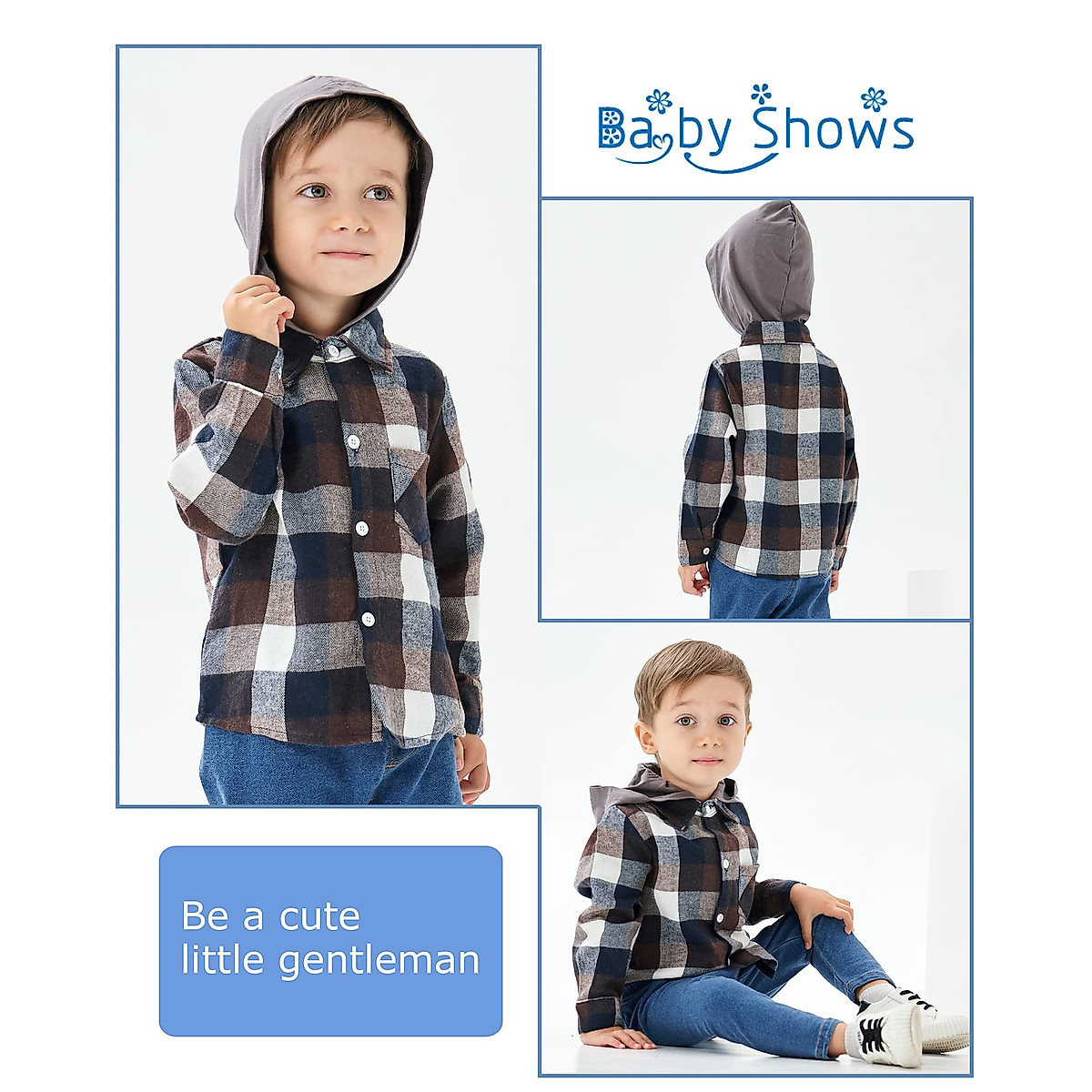 Toddler Boy Girls Clothes Plaid Long Sleeve Shirt Boys Collared Hooded Flannel Shirt Top Fall Jacket Outfits Yellow 2T 3T Button Down Shirt