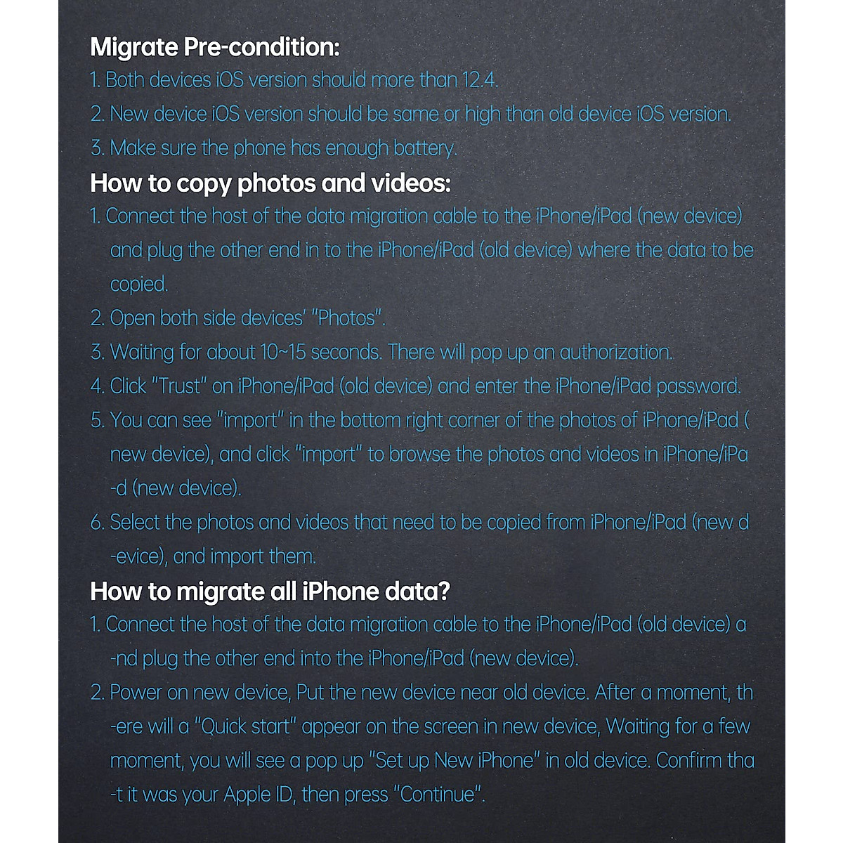 AMZPILOT Compatible for iPhone to iPhone Transfer Cable Male to Male Data Migration, iOS 14 to 8 pin OTG Cable Sync Photo/Video Wired Cord, for iPhone 14/13/12 Mini/Pro Max/11/Xs/Xr/8 Series - 0.8ft