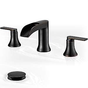 HOIGY Waterfall Faucet Brass Bathroom Sink Faucet 3 Hole, Oil Rubbed Bronze Faucet for Bathroom Sink 2 Handle, Widespread 8 Inch Vanity Faucet Farmhouse Bathroom Faucets with Pop Up Drain Water Hose