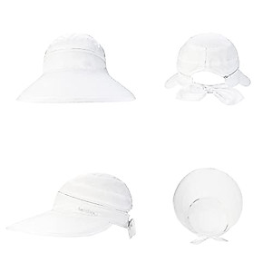 Womens Large Brim Sun Hat Uv Protection 2 in 1 Zip-Off Sun Protection Visor Beach Hat Packbale Foldable White