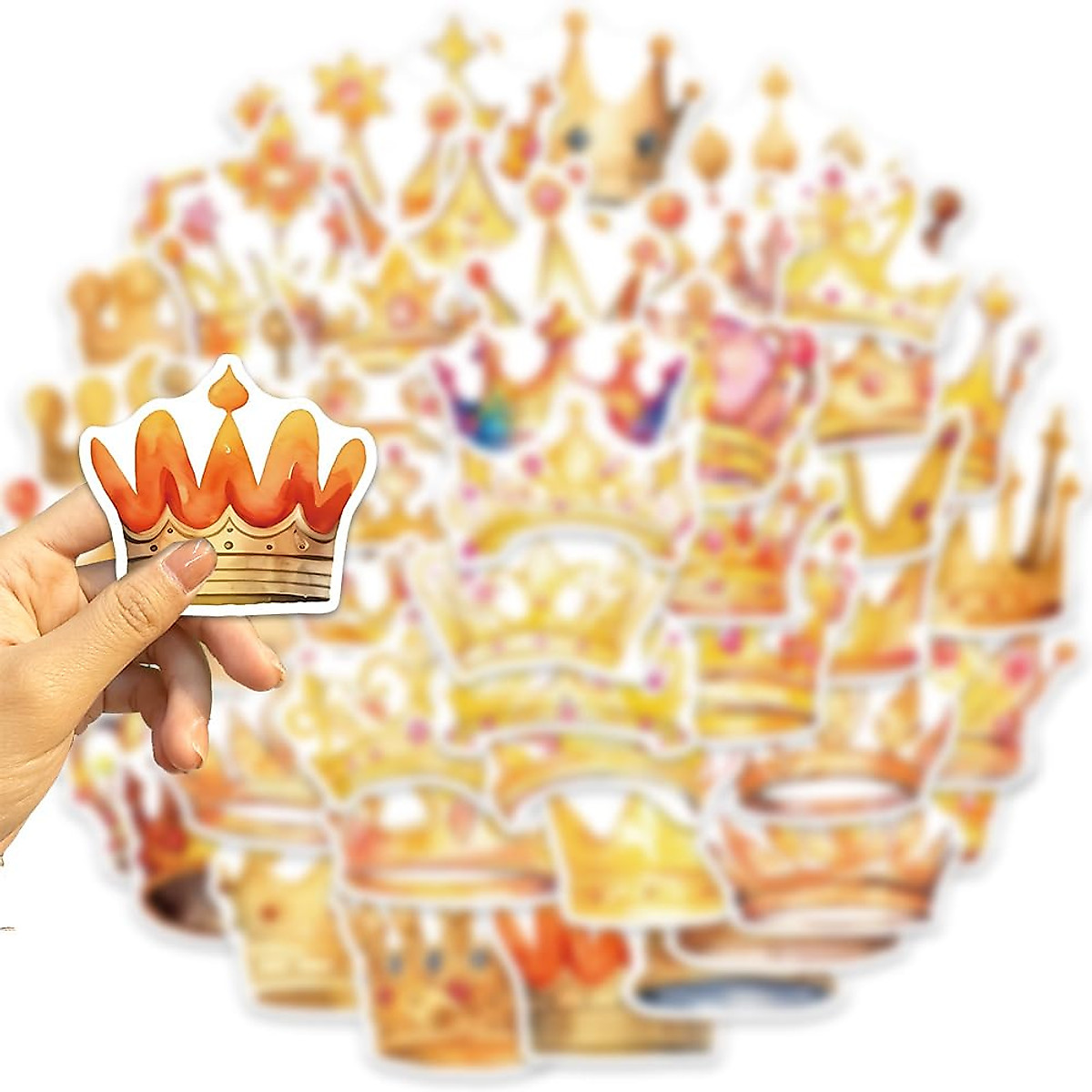 50Pcs Crown Stickers for Kids Water Bottle Laptop Princess Crown Dream Party Decoration Art Sticker Motorcycle Luggage Guitar Decal Skateboard Waterproof Vinyl Fairy Stickers for Teens Adults Crown