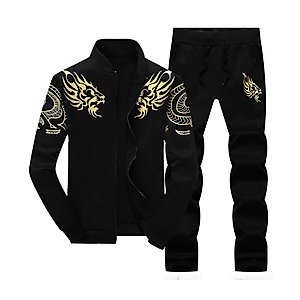 xzbailisha Men's 2 Piece Outfits Casual Long Sleeve Full-zip Jacket Coat& Pants Jumpsuit Set