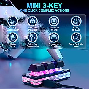 Ecarke Black USB Mini 3-Key Gaming keypad Cherry Shaft OSU Keypad Hotswap One Handed Mechanical Gaming Keyboard Programming Macro RGB Backlit OSU HID Standard Keyboard