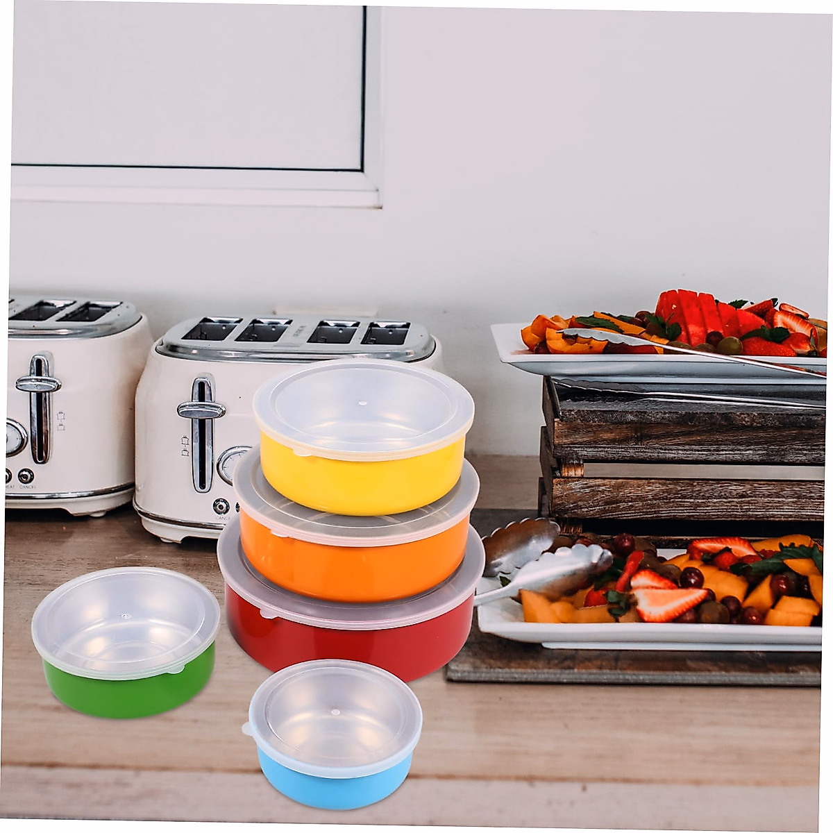 MUSISALY 5 Pcs Crisper Snack Containers Stainless Steel Food Containers Metal Food Containers with Lids Stainless Steel Containers with Lids Stainless Steel Bowls Food Preservation Bowls