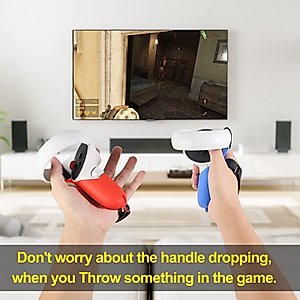 Nsiucion Touch Controller Grip Cover for Oculus Quest 2 VR Game Controller, Anti-Throw Handle Protective Sleeve with Adjustable Wrist Knuckle Strap Quest 2 Accessories (Red & Blue)
