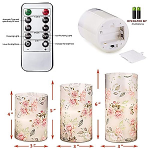 PETRISTRIKE Pink Flameless Candles with Remote & Timer, Flickering Glass Tumbler Candles, Love Themed Decor Battery Led Pillar Candles, Floral Rose Table Ornaments for Mother Gifts,Valentine's Day