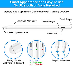 Stylus Pen for Apple iPad Pencil - Pen for iPad 10th 9th 8th 7th 6th Gen Palm Rejection for Apple Pencil 2nd Generation Compatible 2018-2022 iPad Mini 6th 5th Air 5th 4th 3rd iPad Pro 11-12.9 Inch