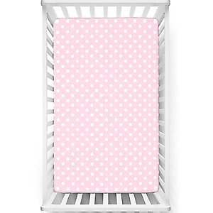 Polka Dots Themed Fitted Crib Sheet,Standard Crib Mattress Fitted Sheet Ultra Soft Material-Baby Crib Sheets for Girl or Boy,28“ x52“,White Pink