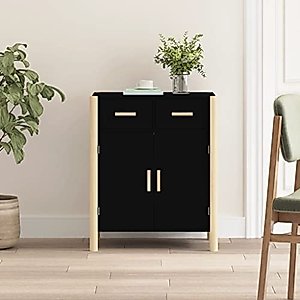 loibinfen Modern Sideboard with 2 Drawers and 2 Compartments, Buffet Sideboard Storage Cabinet Console Table Kitchen Dining Room Furniture Organizer, Entryway Cupboard, 24.4"x15"x29.5" Black -AA
