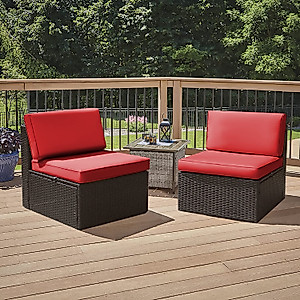 Devoko 2 Pieces Patio Furniture Sets All-Weather Outdoor Sectional Armless Sofa (Red)
