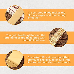 Wedding Cake Knife and Server Set: 2 Pcs Gold Cake Cutting Set, Stainless Steel Vintage Engraved Cake Knife and Server Set, Wedding Cake Cutting Set for Wedding Birthday Parties Christmas (Rose)