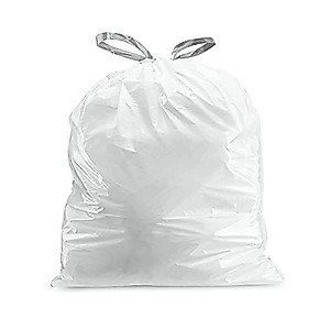 Plasticplace - TRA275WH Custom Fit Trash Bags │ simplehuman (x) Code R Compatible (100 Count) │ White Drawstring Garbage Liners 2.6 Gallon / 10 Liter │ 16.5" x 18" White