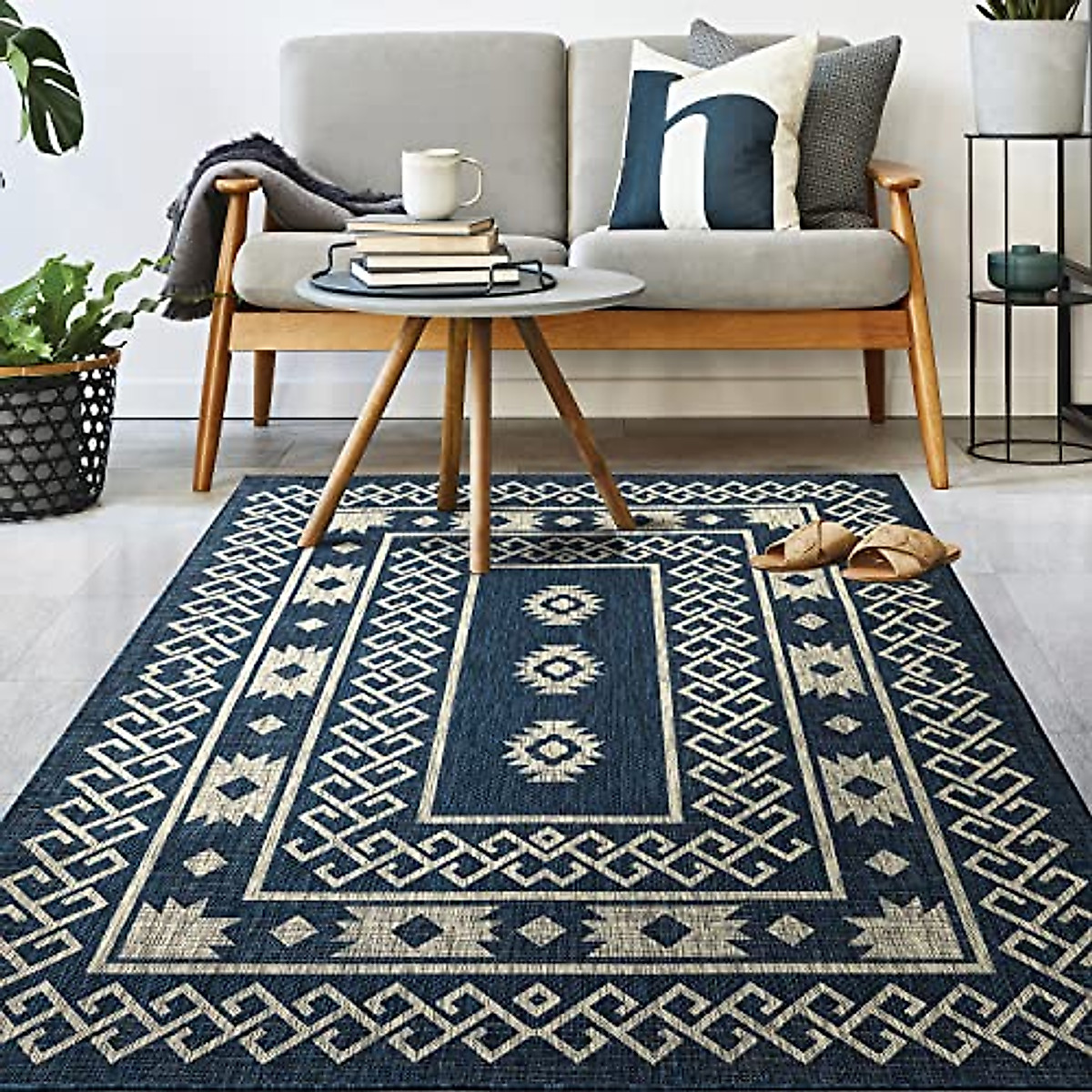 Antep Rugs Patio 8x10 Outdoor/Indoor Southwest Aztec Native Area Rug (Blue, 7'10" x 10')
