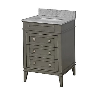 Eleanor 24-inch Bathroom Vanity (Carrara/Weathered Gray): Includes Weathered Gray Cabinet with Authentic Italian Carrara Marble Countertop and White Ceramic Sink