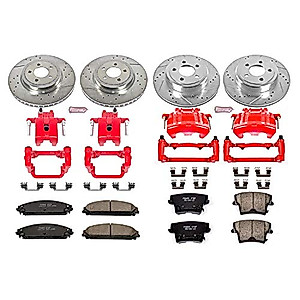 Power Stop KC2853A Front and Rear Performance Brake Kit with Calipers Drilled and Slotted Rotors and Ceramic Pads For Chrylser 300 | Dodge Challenger Charger [Application Specific]