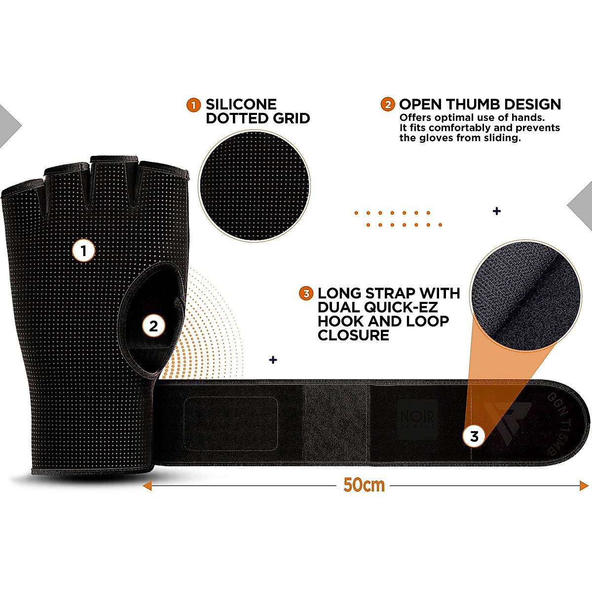 RDX Boxing Inner Gloves Hand Wraps Men Women, Hybrid Design Gym Weight Lifting Workout, 50Cm Long Wrist Support, Neoprene Under Mitts, MMA Muay Thai Martial Arts Training, Kickboxing Punching